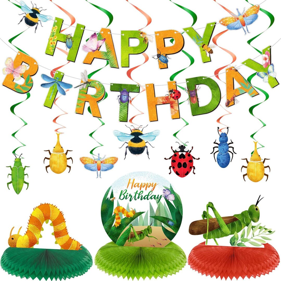 28 Pieces Bugs Party Decorations Spring Bugs Party Banner Bee Ladybugs ...
