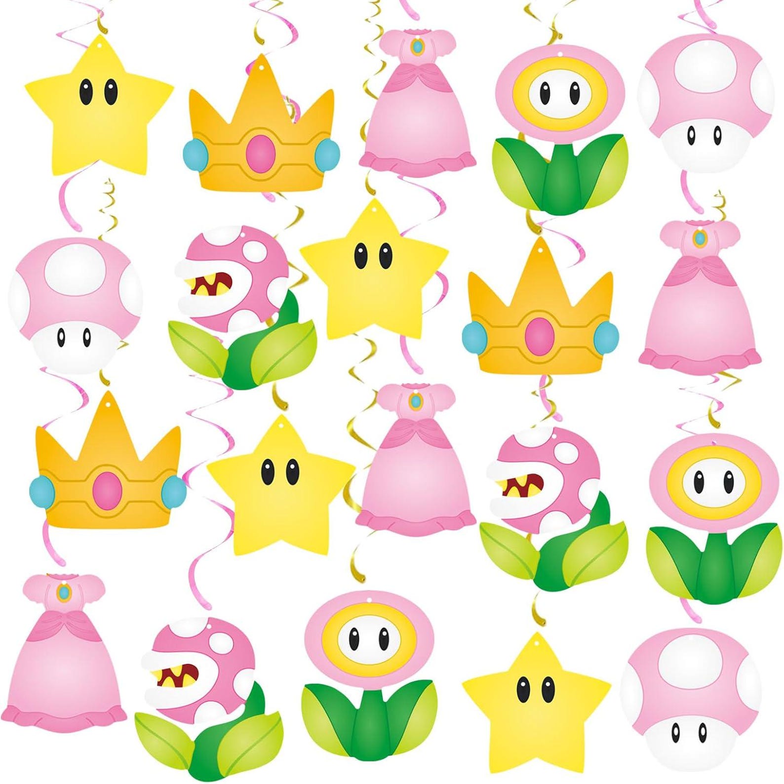 Princess Peach Hanging Swirls, Pink Yellow Princess Peach Birthday ...