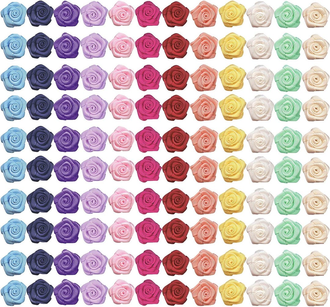 Mini Satin Ribbon Roses Mini Fabric Flowers for Crafts Multicolor Rose ...