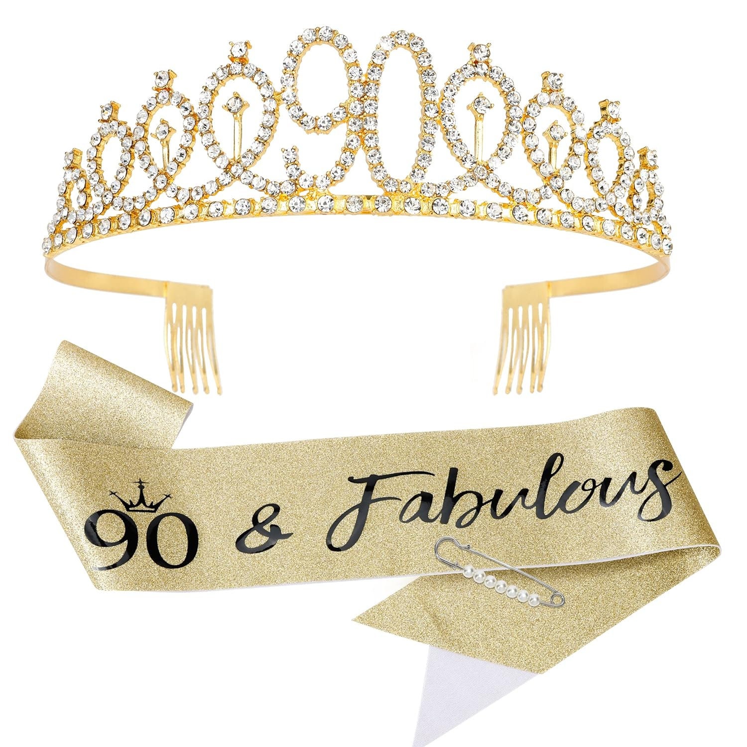 90th Birthday Sash and Tiara, Gold Tiara, 90th Birthday Gifts for Women ...