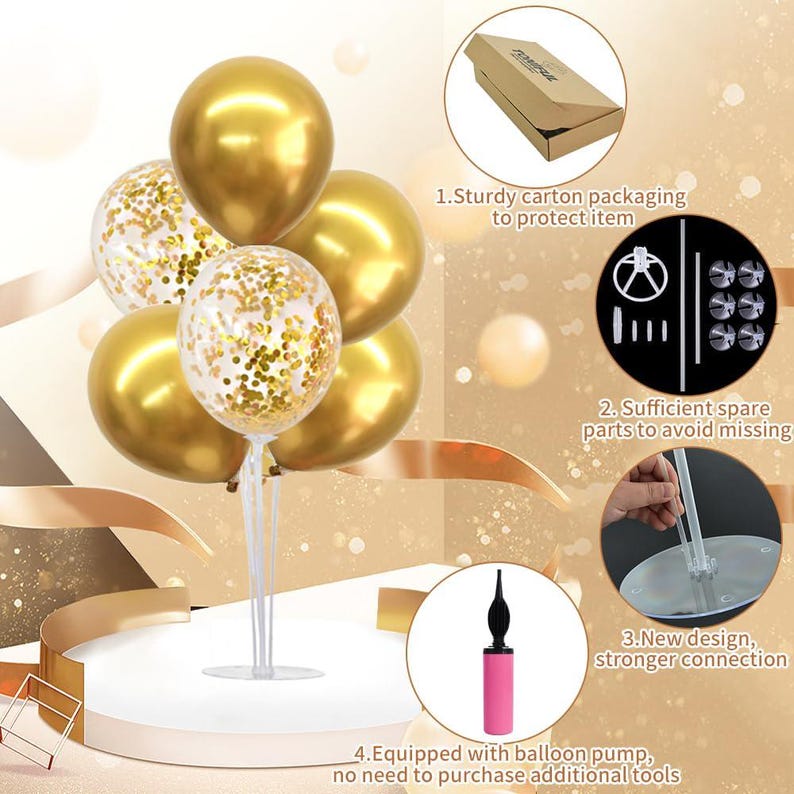 Gold Balloon Centerpieces for Table, Balloon Stand Kit for Party ...