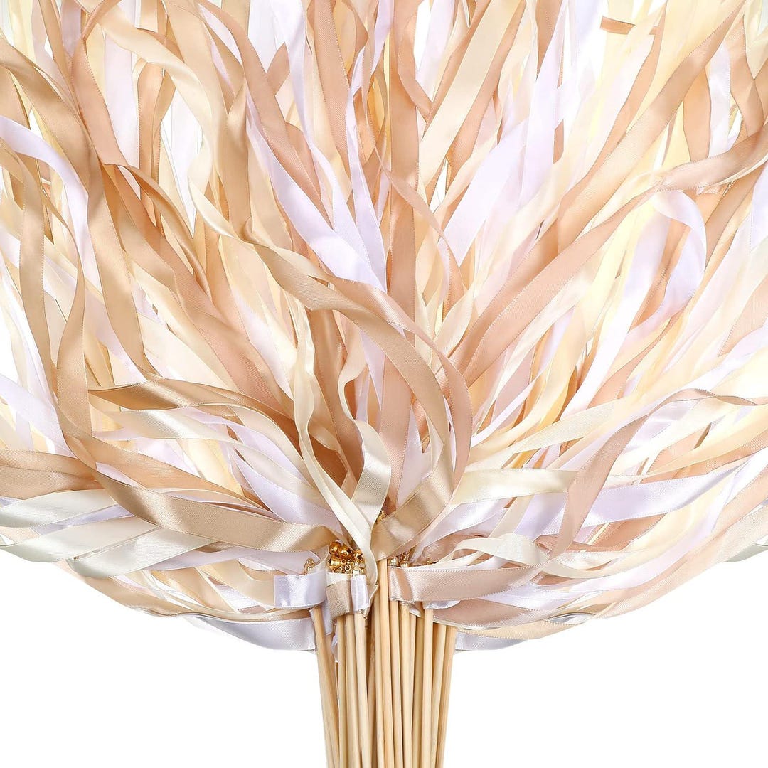100 Pieces Lace Ribbon Wedding Wand Sticks Colorful Ribbon Streamers ...