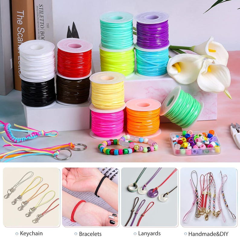 Plastic Lanyard String, 12 Packs Plastic Lacing Cord Gimp String Kit ...