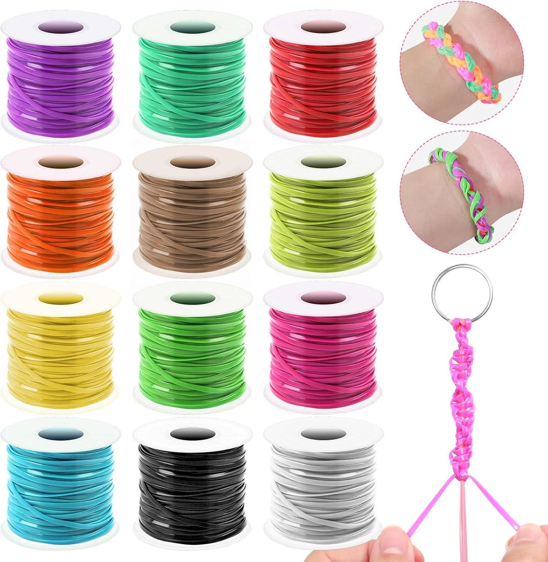 Plastic Lanyard String, 12 Packs Plastic Lacing Cord Gimp String Kit for Keychain, Bracelets ...