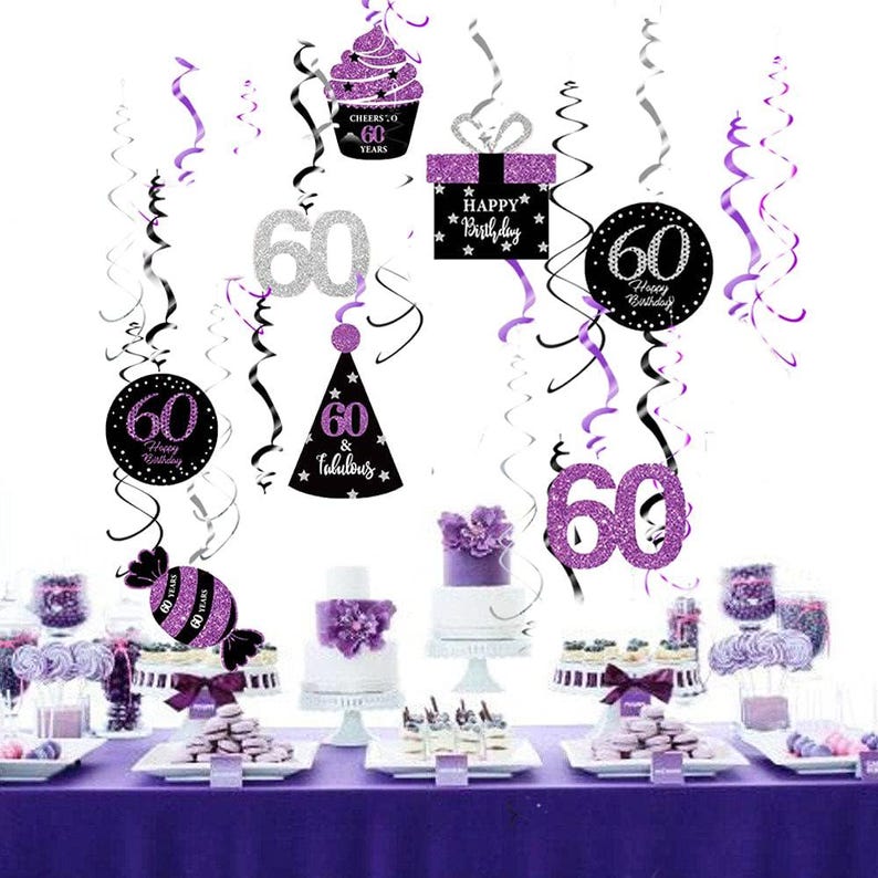 60th Birthday Decorations for Women Purple Black Silver 60th Birthday ...