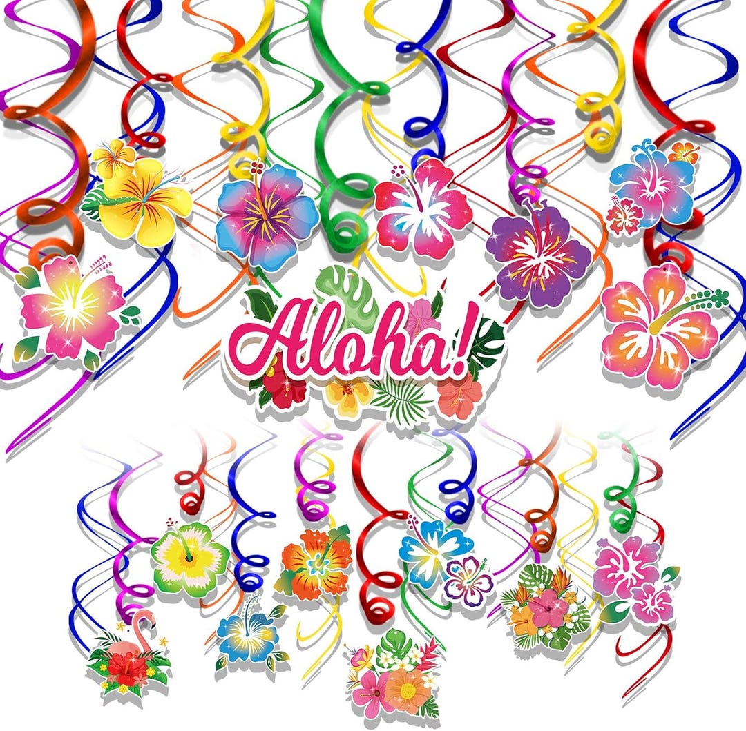 30pcs Hibiscus Flower Hanging Swirls Hawaiian Tropical Luau Party ...
