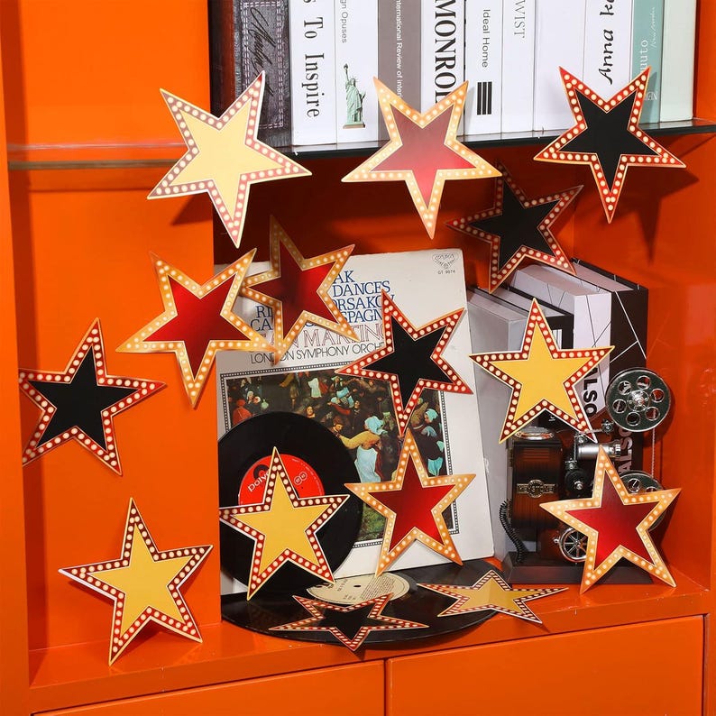 39 Pieces Star Style Red Gold and Black Hanging Swirls for Movie Night ...