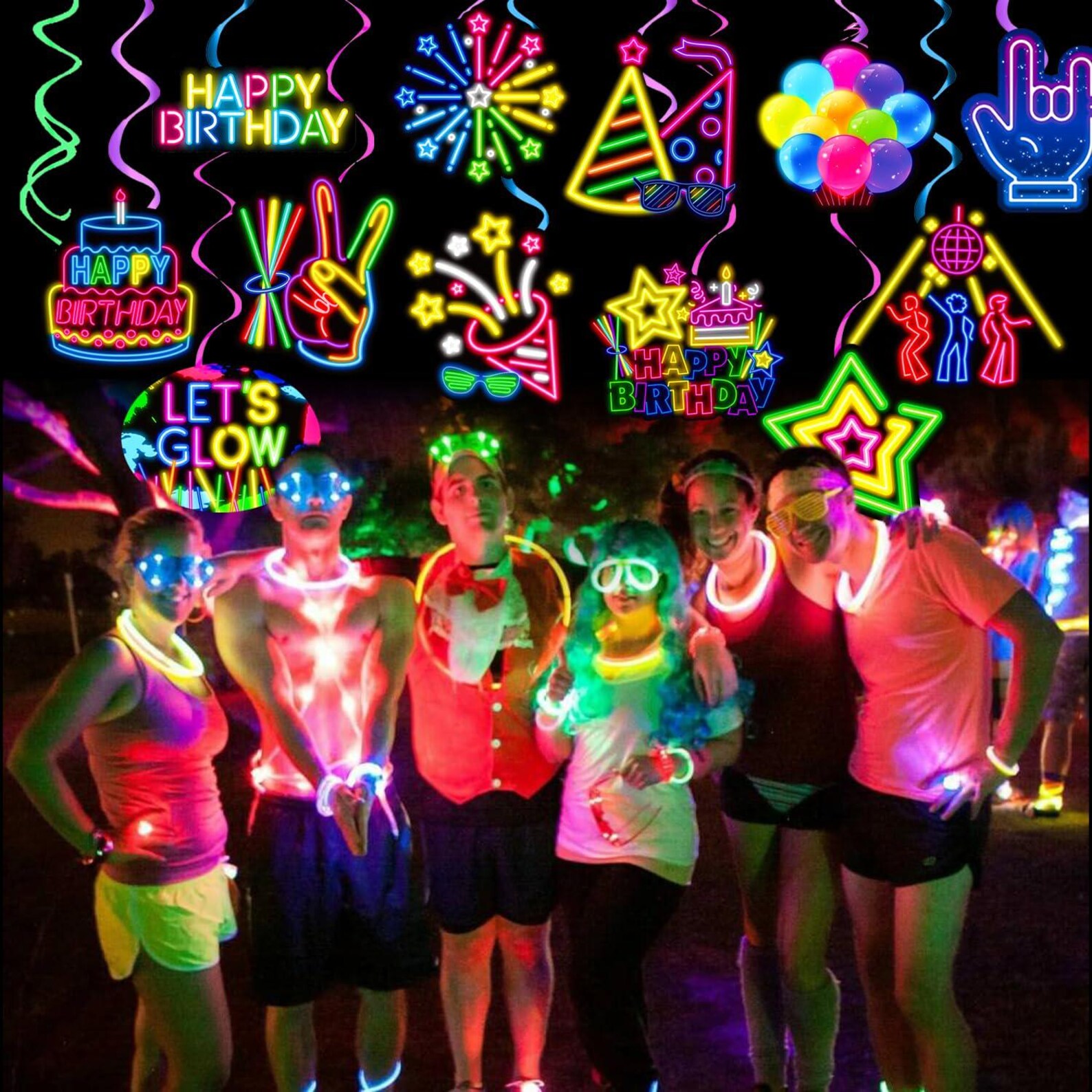 Neon Party Hanging Swirls Glow Birthday Decoration Neon Birthday Party ...