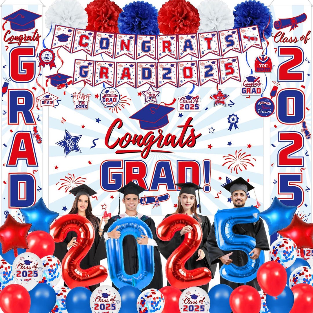 Graduation Decorations 2025 - Red and Blue Graduation Party Supplies ...