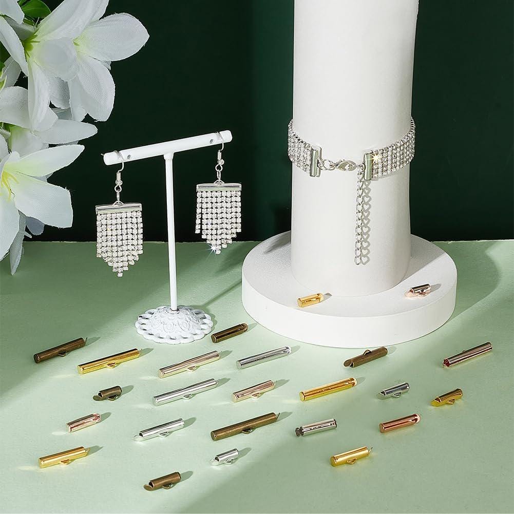 480pcs Slider End Clasps 4 Colors Beading Tubes Slider End Caps Slide ...