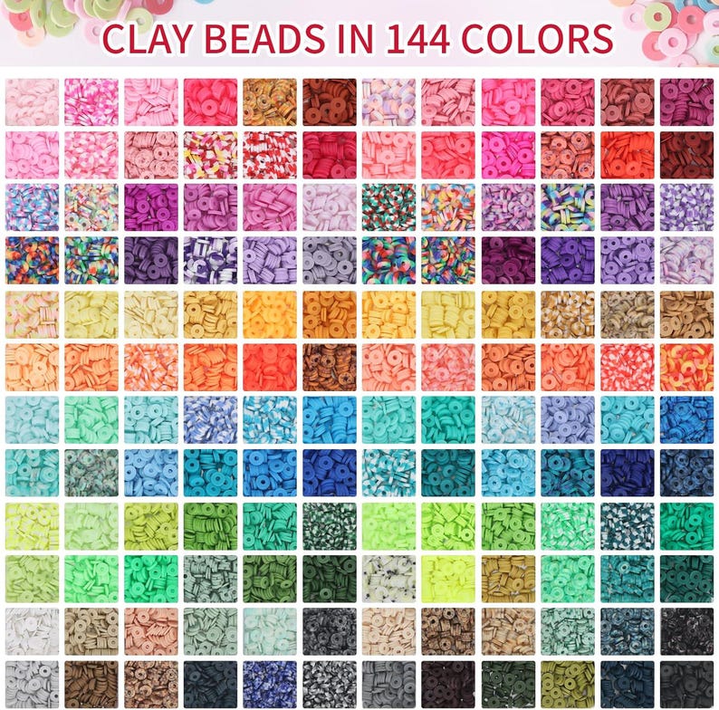 15000 Clay Beads for Bracelet Making Kit 144 Colors 6 Boxes Flat Beads ...
