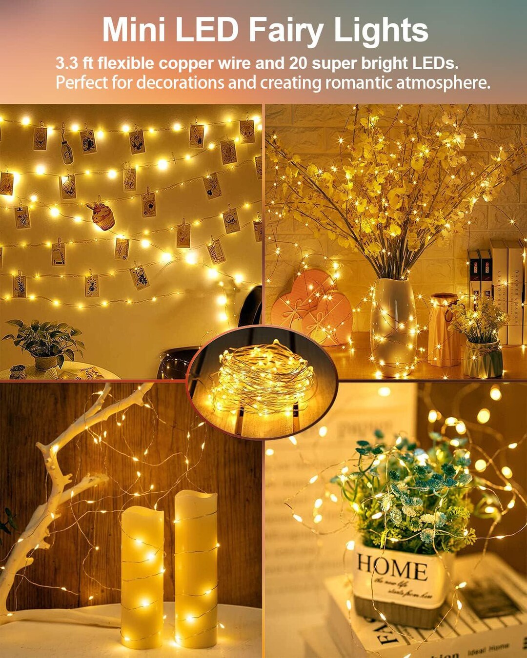 20 Pack Fairy Lights Battery Operated 3.3ft 20 LED Mini String Lights ...