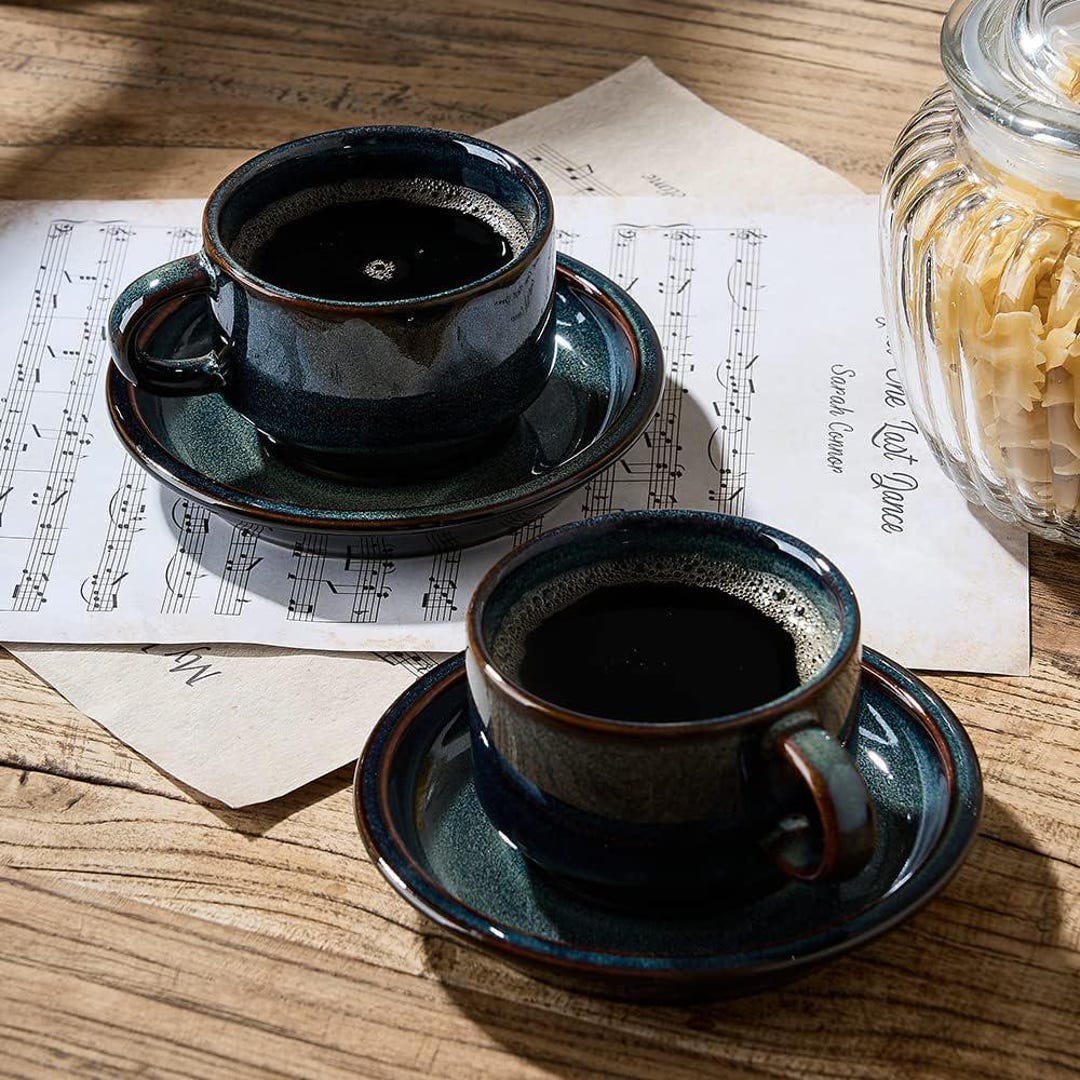 HOME Porcelain Stackable Espresso Cups With Saucers and Metal Stand, 4 ...