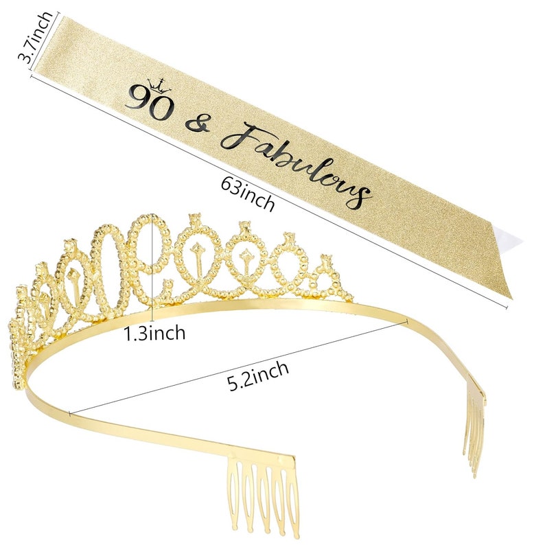90th Birthday Sash and Tiara, Gold Tiara, 90th Birthday Gifts for Women ...