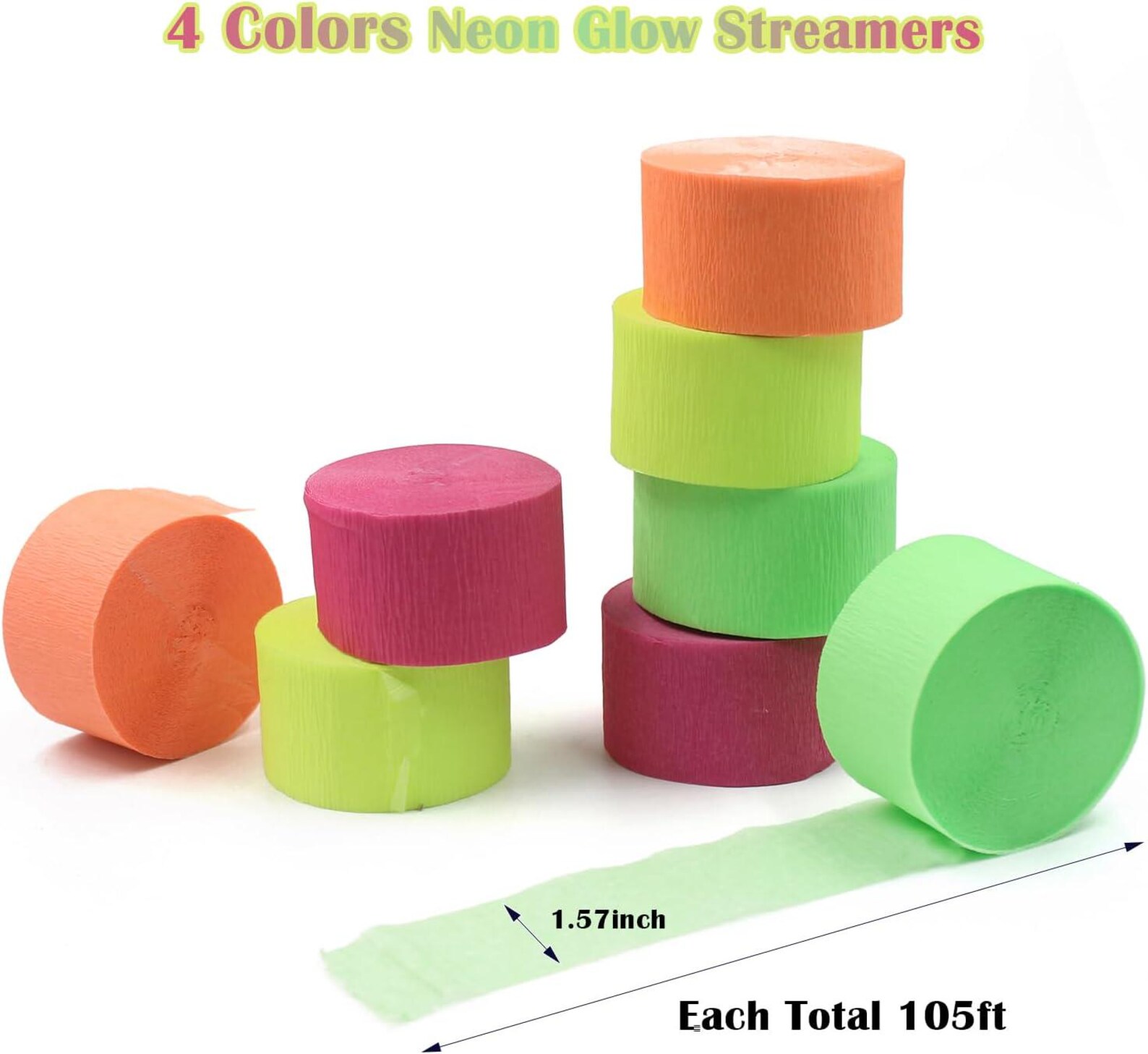Blacklight Party Streamer Decorations 8 Rolls Glow Crepe Paper UV ...