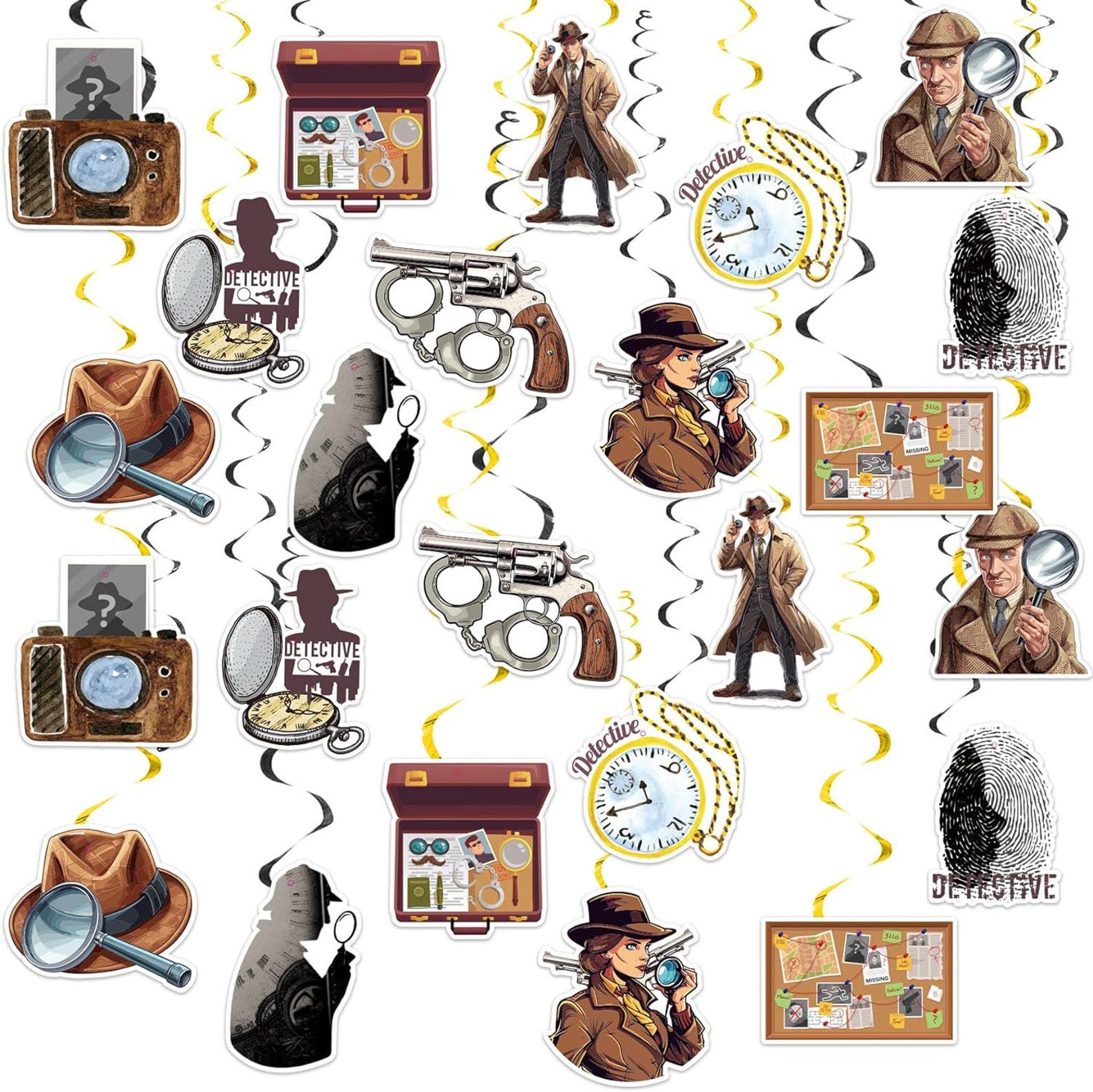 24 PCS Detective Hanging Swirl Decorations Detective Ceiling Streamers ...