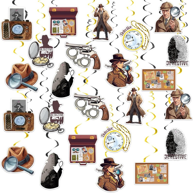 24 PCS Detective Hanging Swirl Decorations Detective Ceiling Streamers ...
