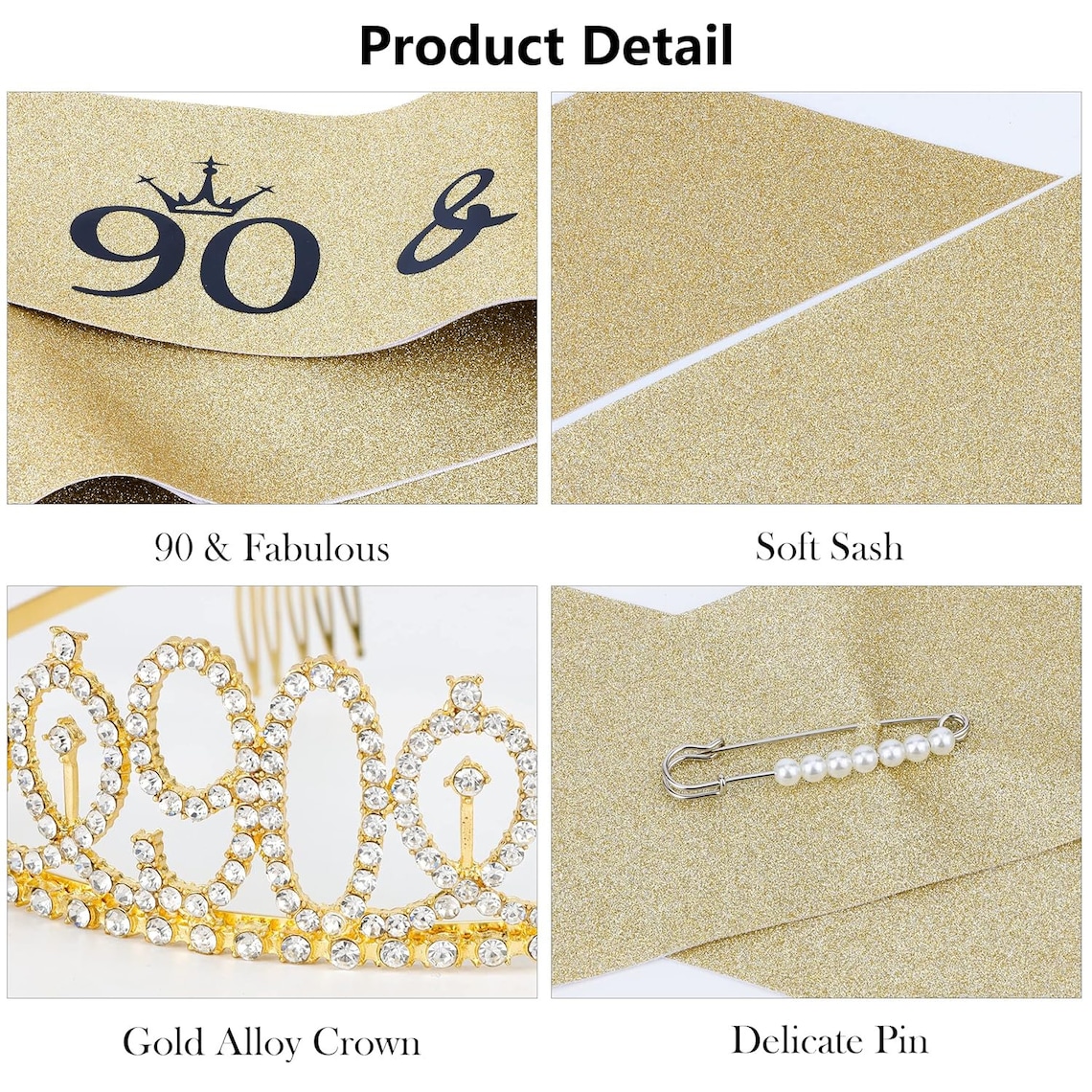 90th Birthday Sash and Tiara, Gold Tiara, 90th Birthday Gifts for Women ...