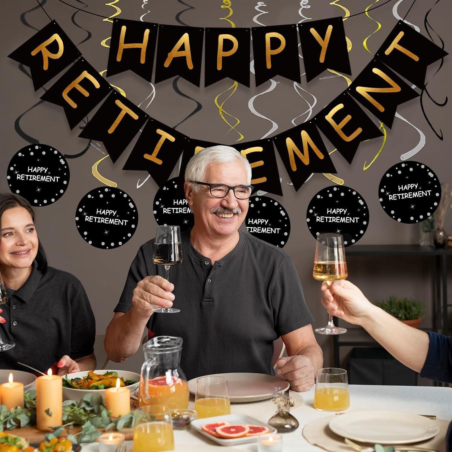 Retirement Party Decorations for Men Women Black Gold Happy Retirement ...