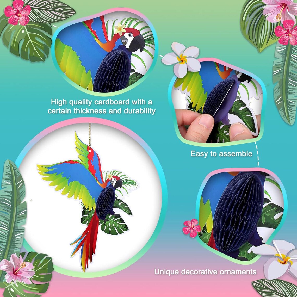 Tropical Birds Honeycomb Paper Cutouts Rio Luau Party Hanging ...
