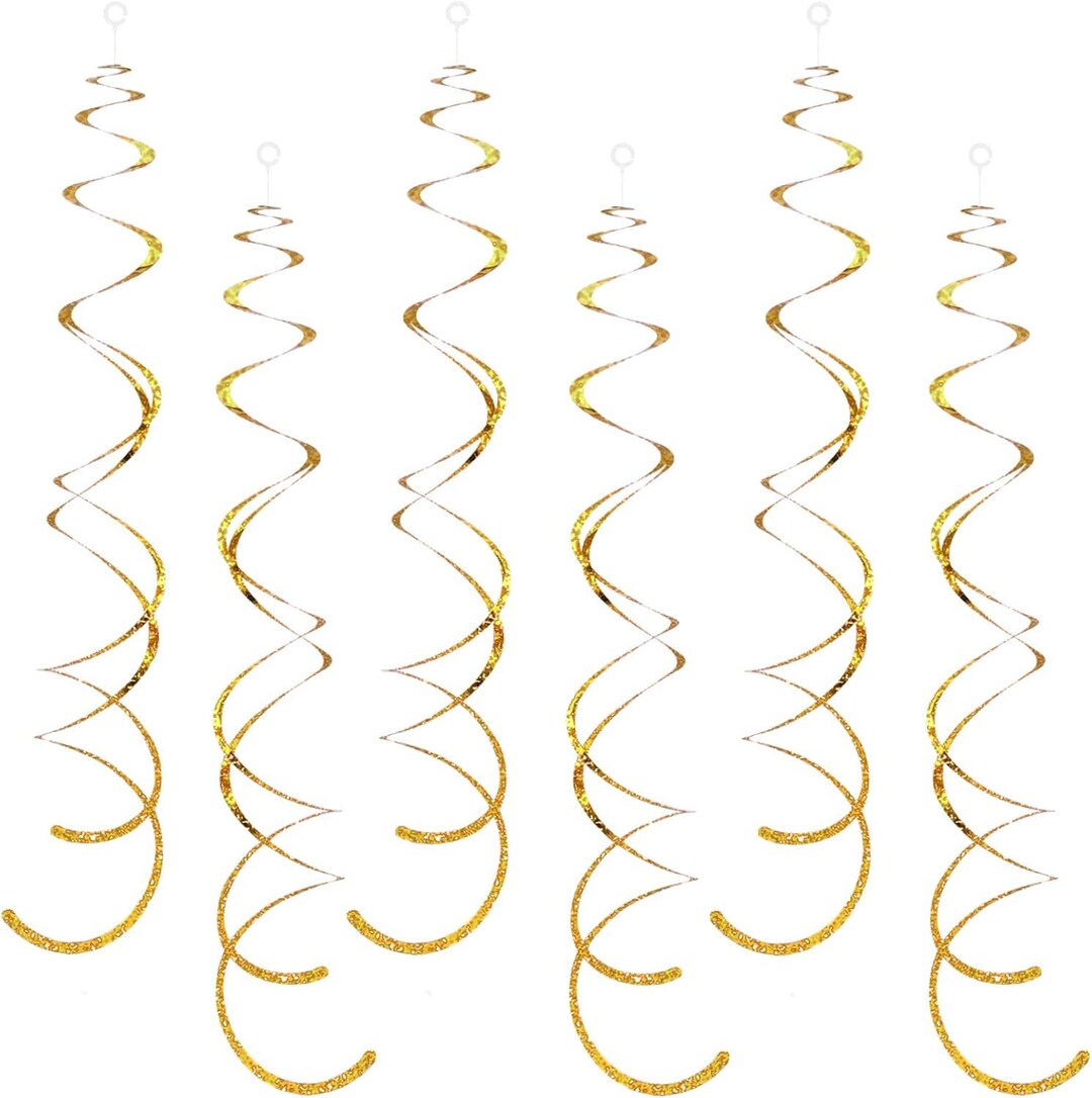 Gold Hanging Swirl Decorations Sparkle Golden Plastic Streamers Ceiling ...