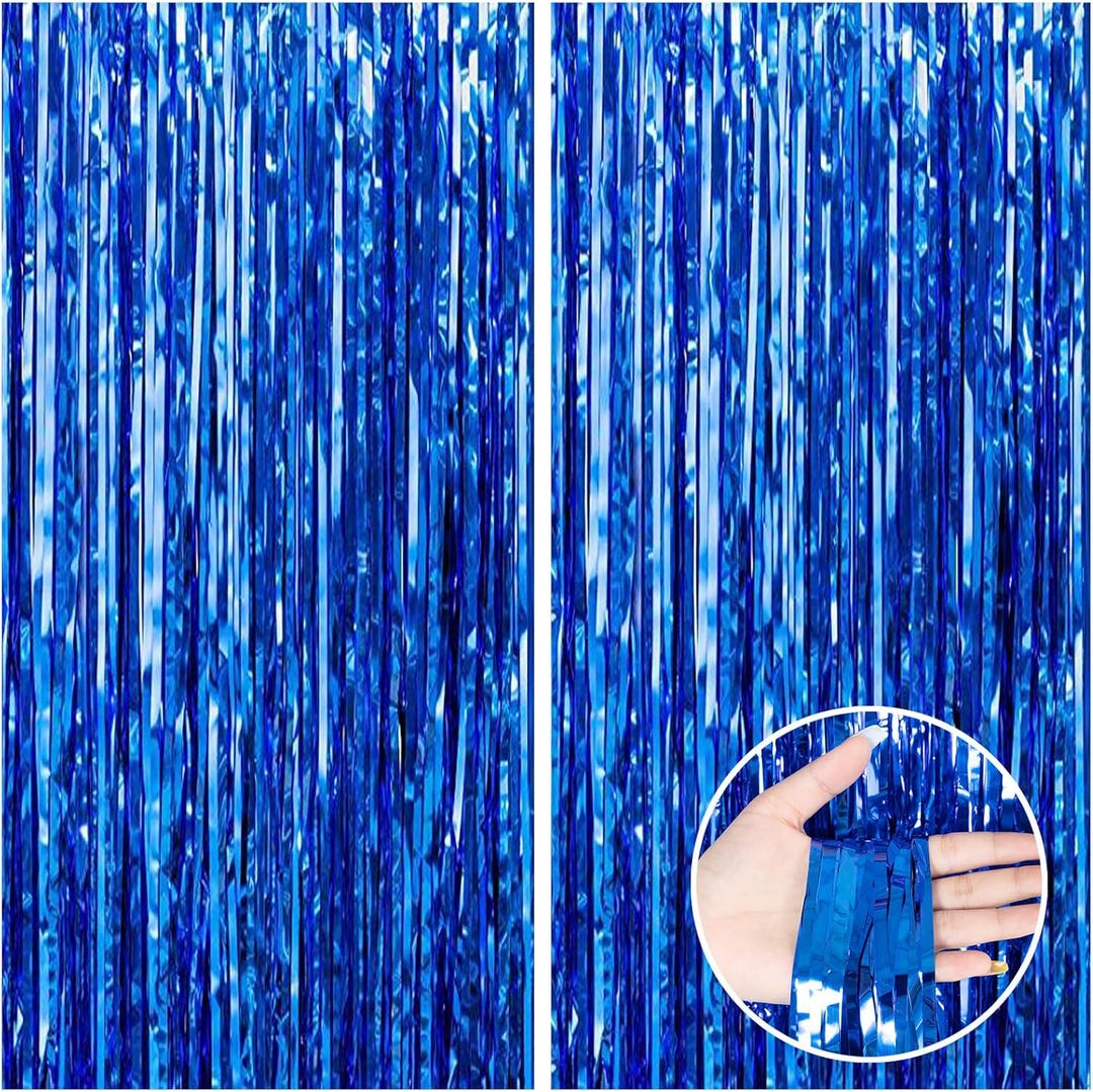 Feet Dark Blue Foil Fringe Backdrop Curtains, Tinsel Streamers for ...