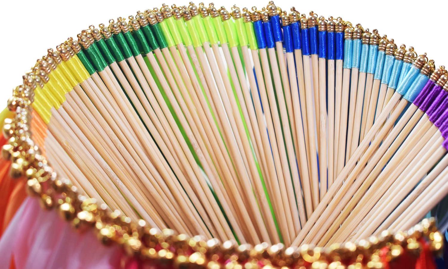 100 Pieces Multi-color Ribbon Wands Streamers Sticks With Gold Bell ...