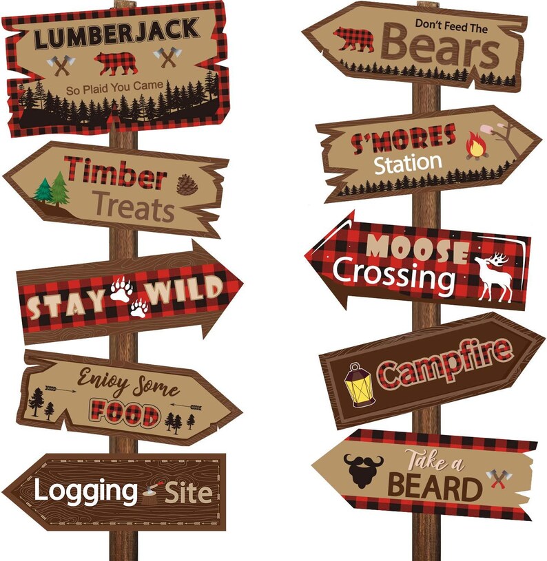 Lumberjack Party Directional Welcome Signs Door Cutouts Camping Winter ...