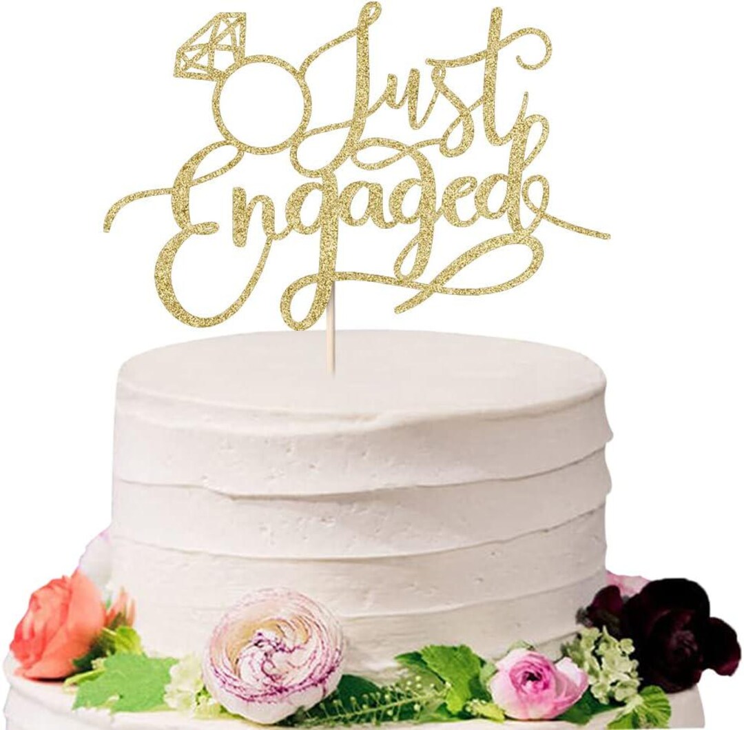Just Engaged Cake Topper for Engagement Party Decorations, Engaged Ring ...