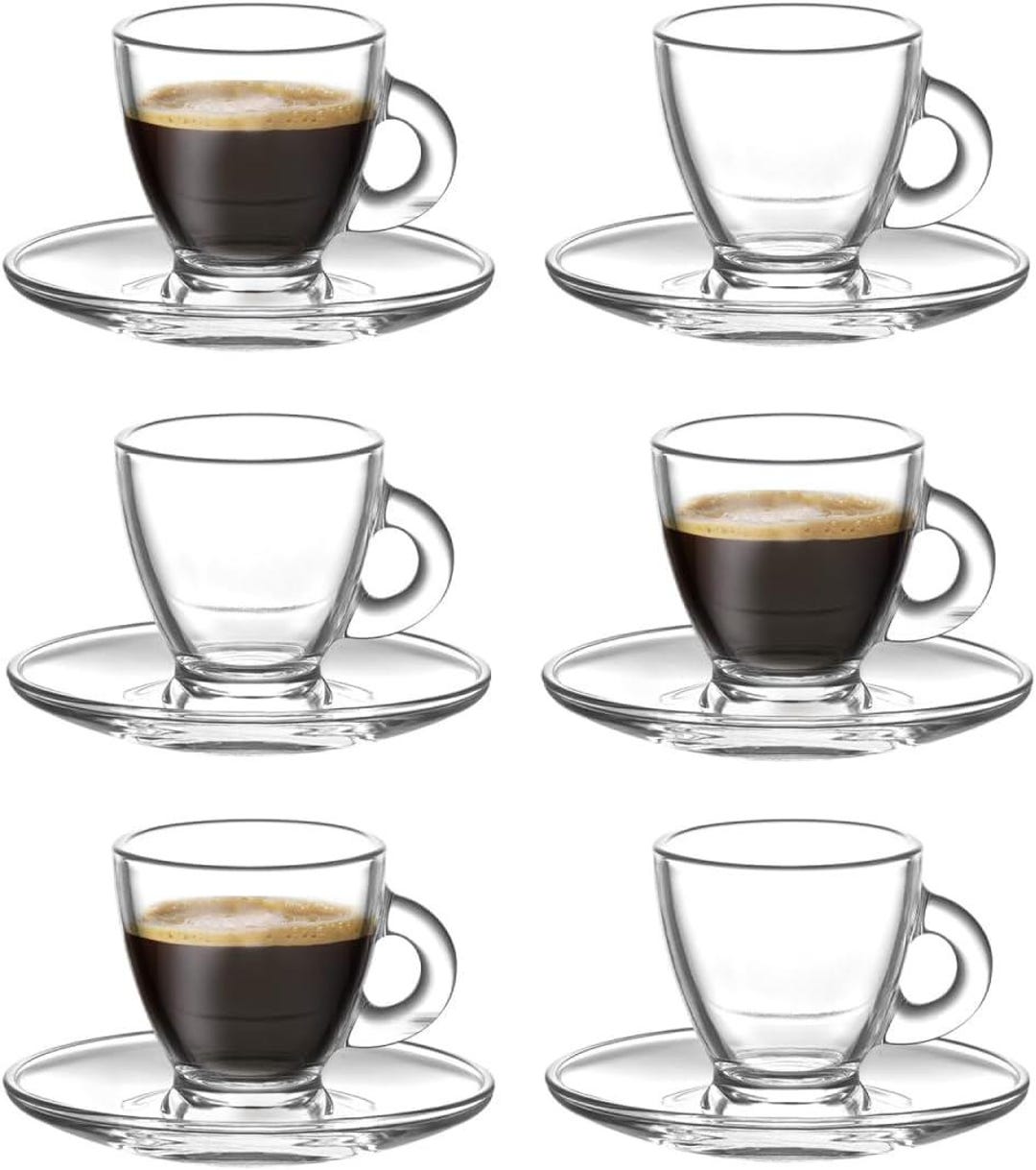 Glass Coffee Cups and Saucers Set of 6 - Small Espresso Cups With ...