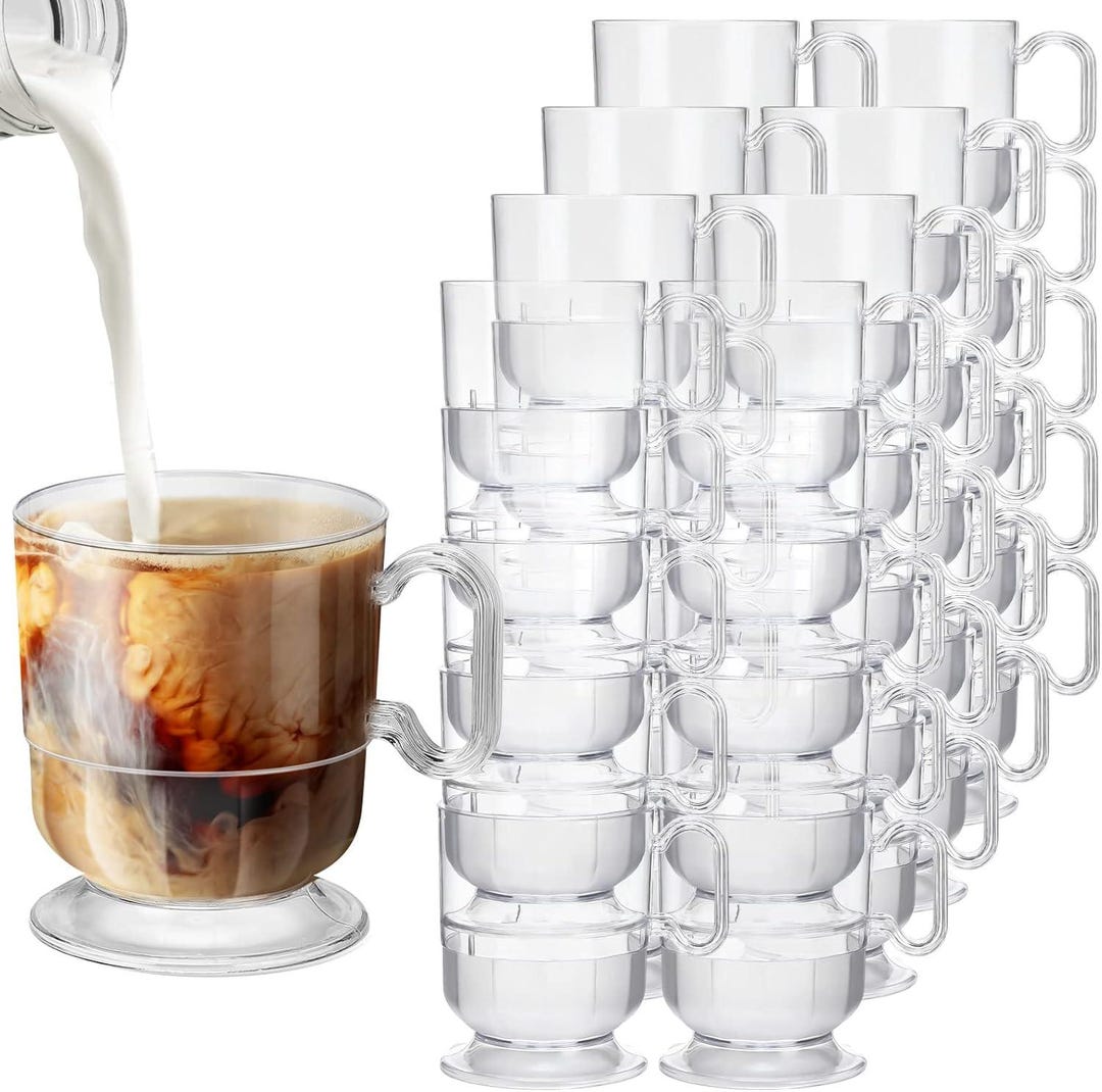 100 Pieces 8 Oz Hard Plastic Coffee Cup Bulk Tea Mug With Handle ...