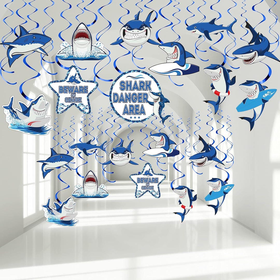 Shark Hanging Swirls Decorations Shark Party Supplies Shark Party Foil ...