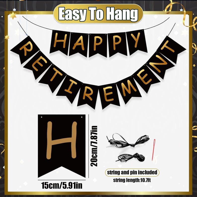 Retirement Party Decorations for Men Women Black Gold Happy Retirement ...