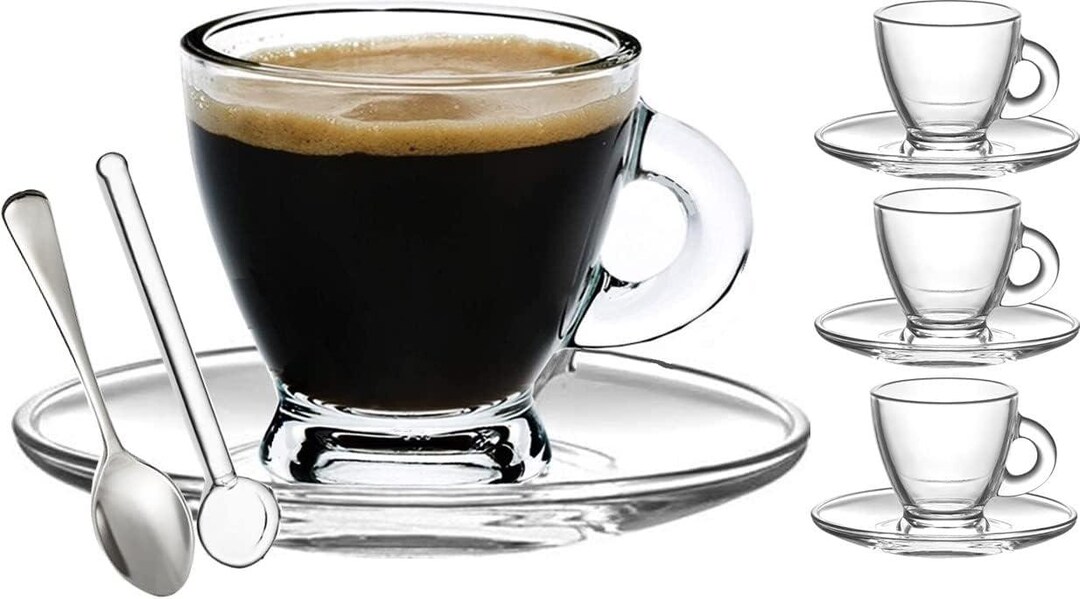 Espresso Cups, Small Demitasse Clear Glass Espresso Drinkware, Set of ...
