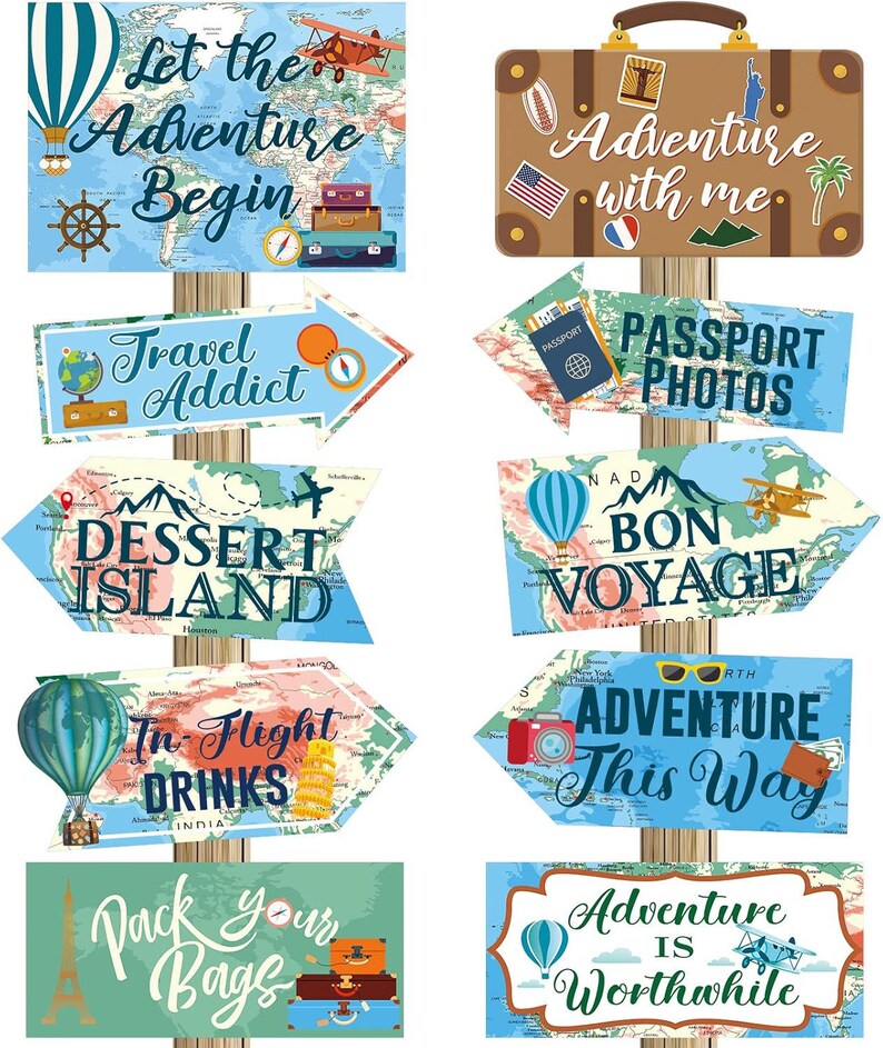 Travel Themed Party Decorations Set Let the Adventure Begin Sign Signs ...