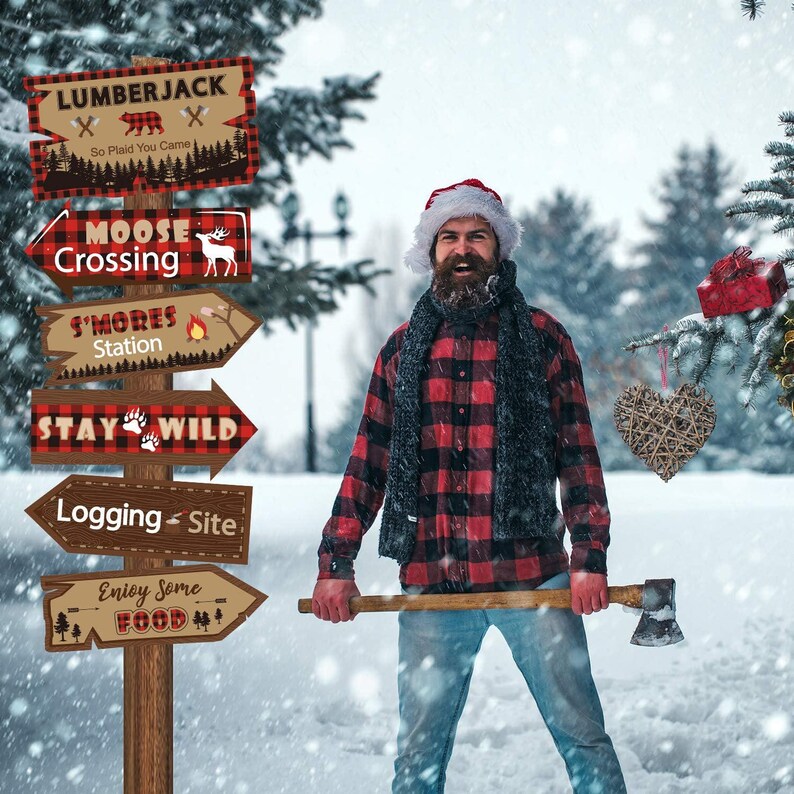 Lumberjack Party Directional Welcome Signs Door Cutouts Camping Winter ...