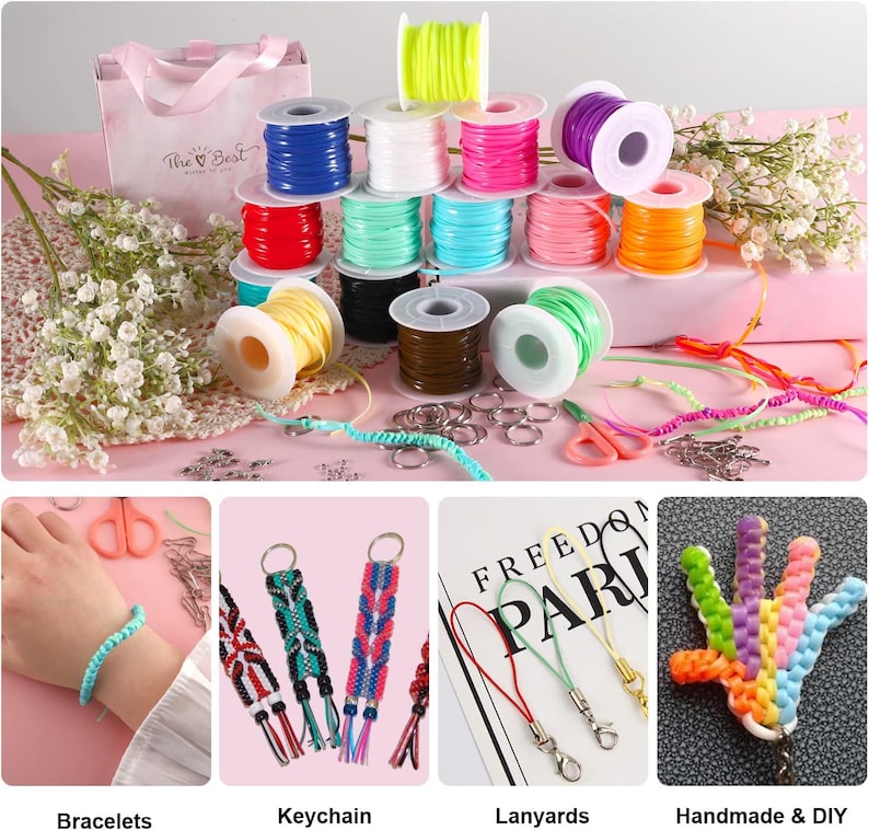 15 Rolls Gimp String Plastic Lacing Cord Plastic String Lanyard Kit for ...