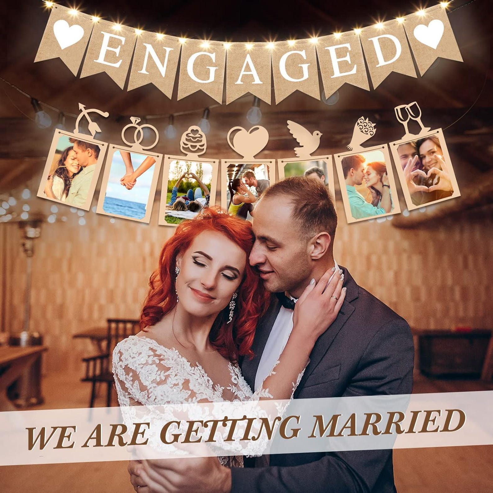 2 Pieces Engaged Banner and Photo Banner Romantic Engagement Wedding ...