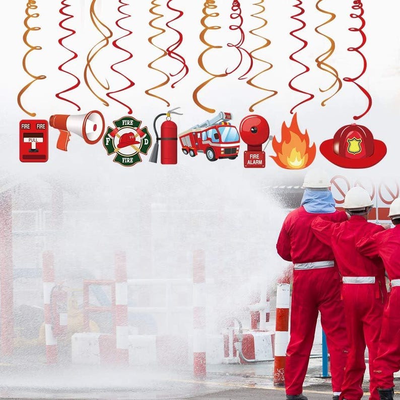 30ct Fire Truck Hanging Swirl Decorations, Firefighter Party Supplies ...
