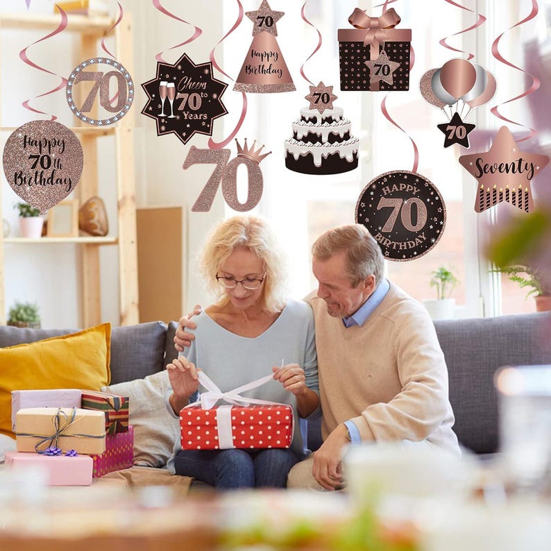 Happy 70th Birthday Party Hanging Swirls Streams Ceiling Decorations ...