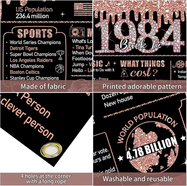 40th Birthday Decorations Back in 1984 Banner for Women, Rose Gold ...