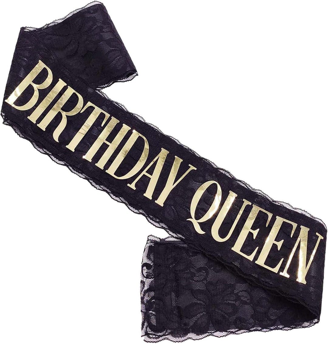 Birthday Queen Sash for Girls, Black Lace Gold Word Glitter Sash, Women ...