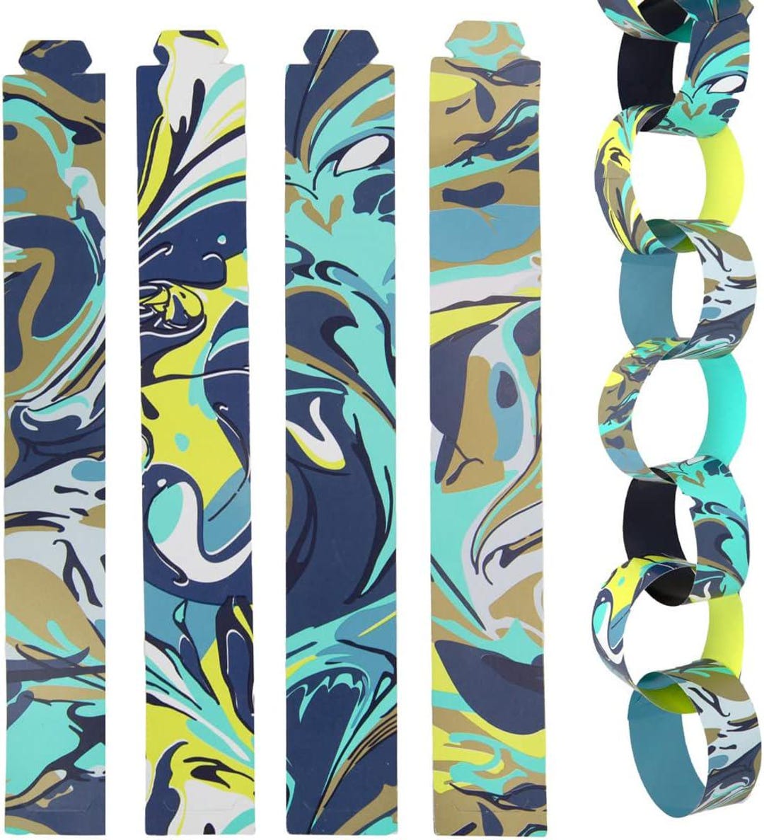 Blue Paper Chain Party Decorations 100 Pack Marble Print for Christmas ...