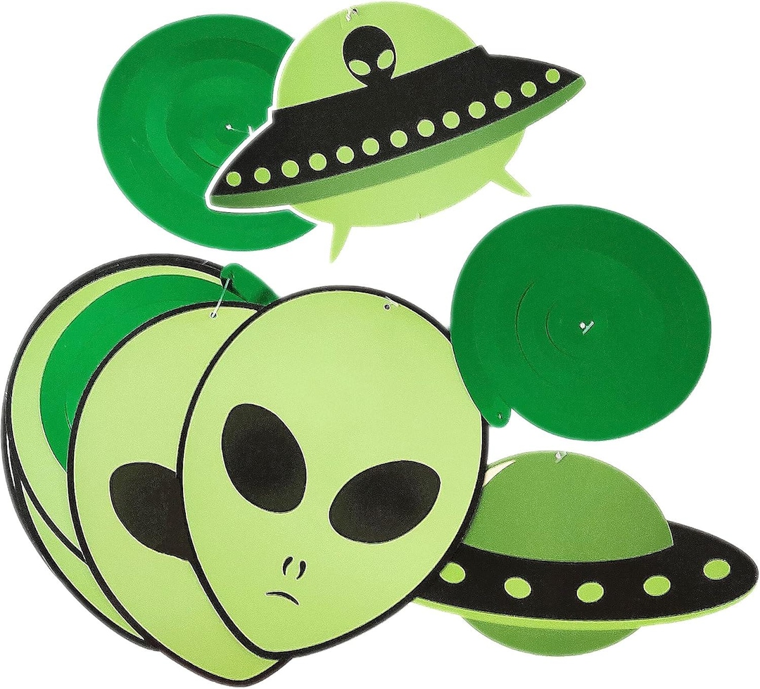Swirls & Cutouts Green Alien Theme Hanging Swirl Decorations UFO Theme ...