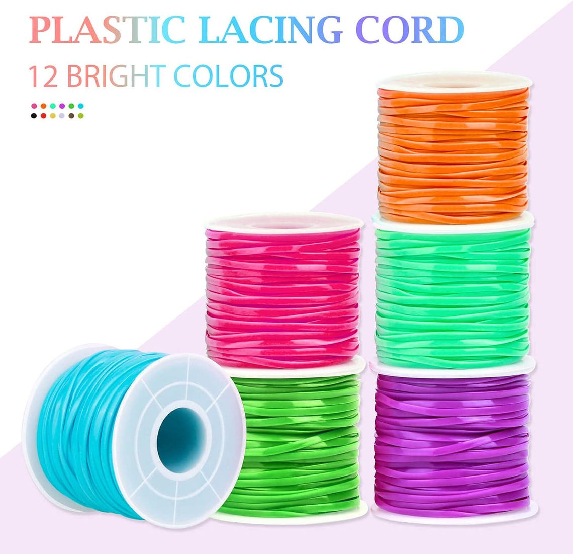 Plastic Lanyard String, 12 Packs Plastic Lacing Cord Gimp String Kit ...