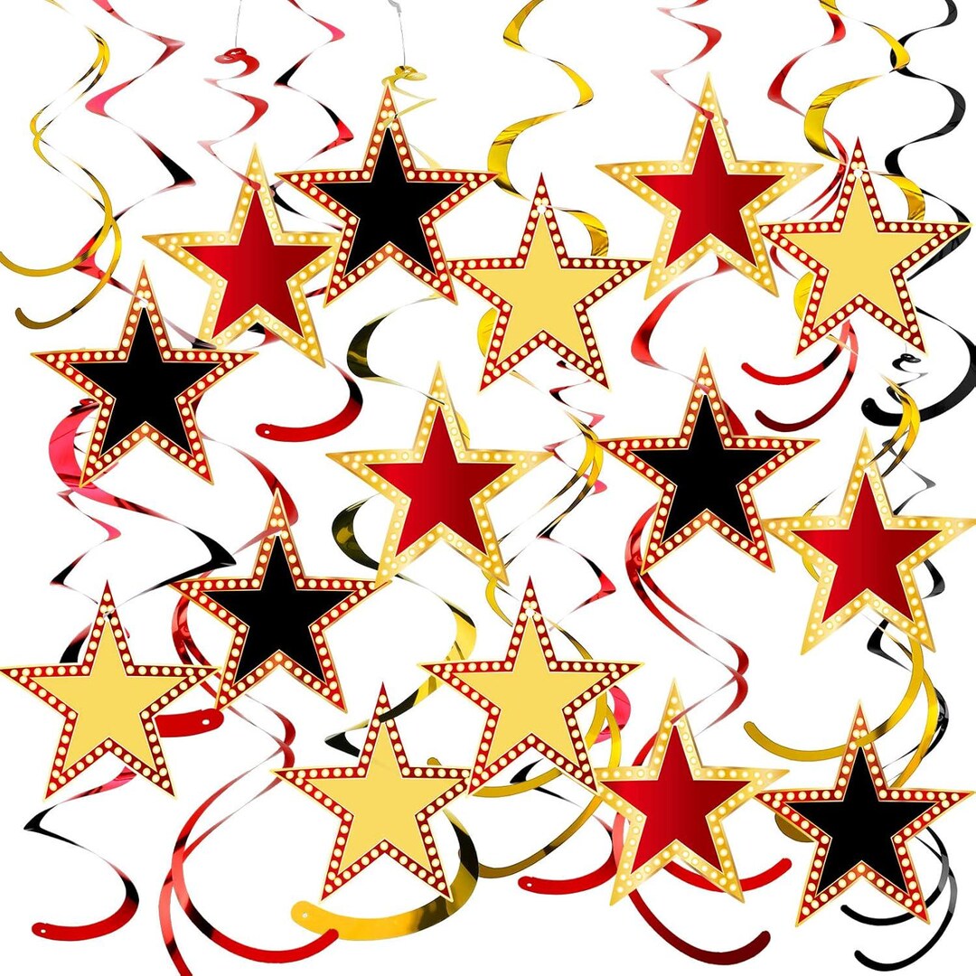 39 Pieces Star Style Red Gold and Black Hanging Swirls for Movie Night ...