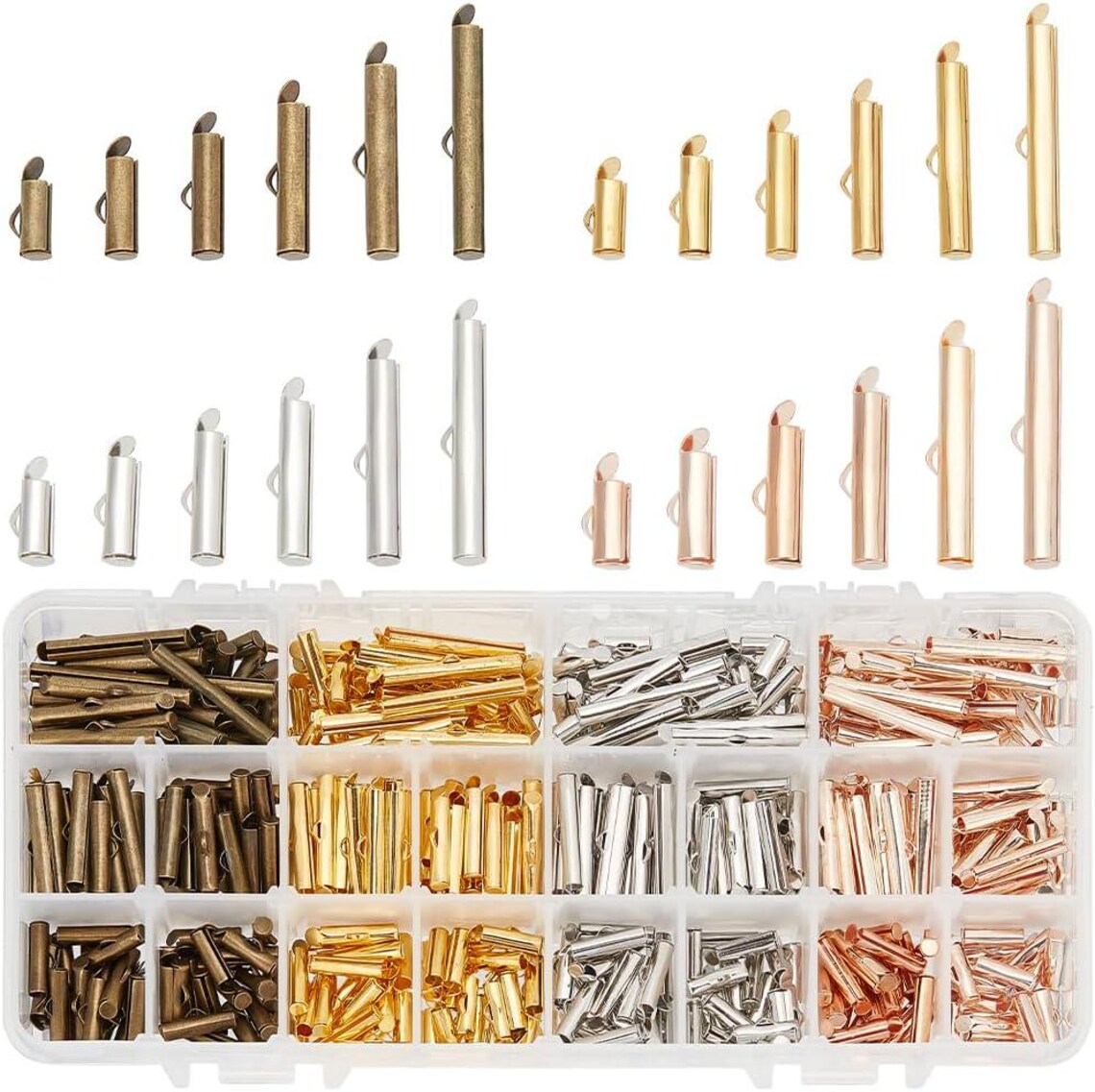 480pcs Slider End Clasps 4 Colors Beading Tubes Slider End Caps Slide ...