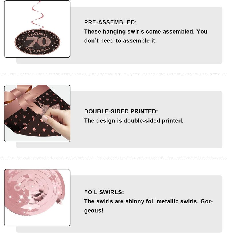 Happy 70th Birthday Party Hanging Swirls Streams Ceiling Decorations ...