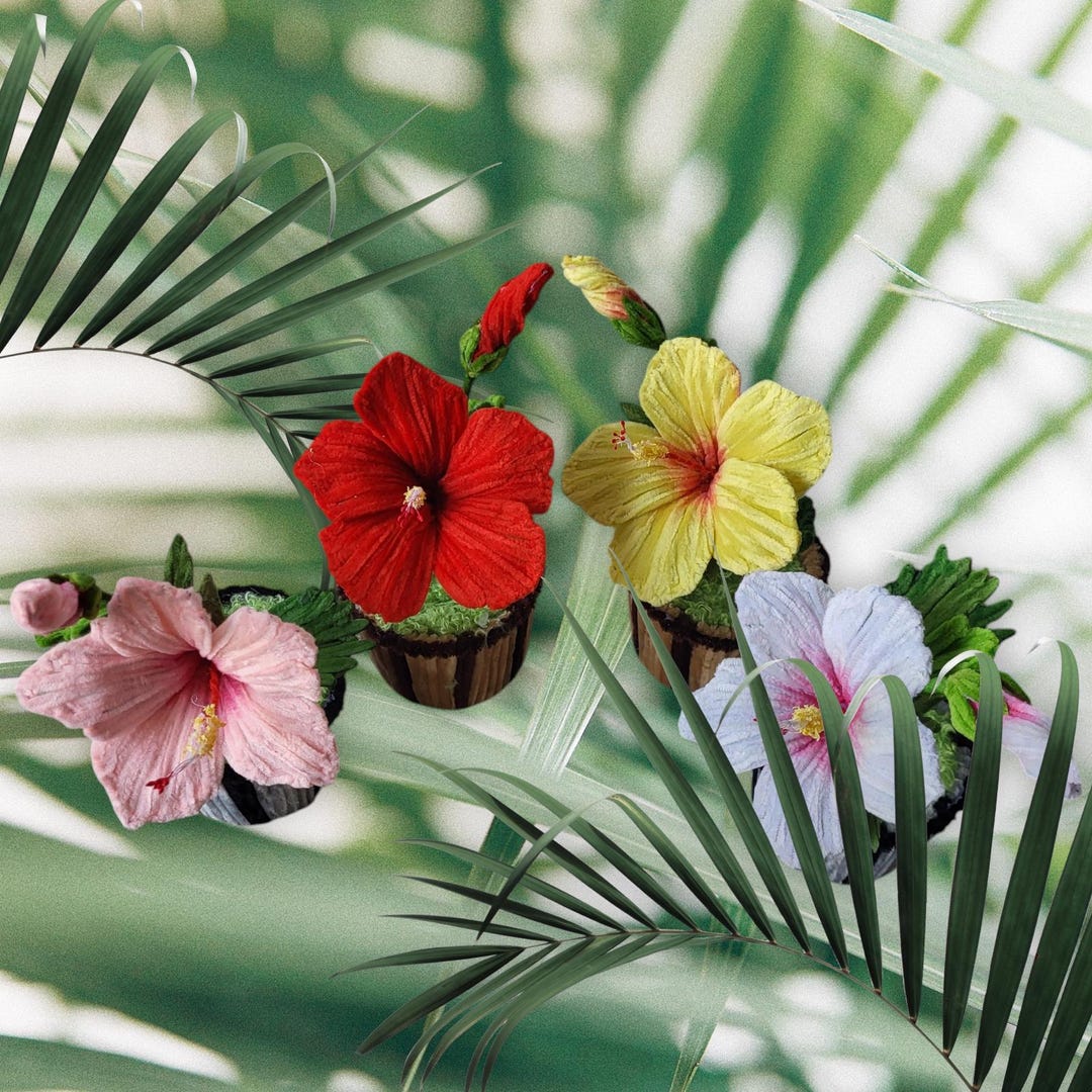 Handcrafted Chenille Stem Hibiscus Flower Pot | Customizable Floral ...