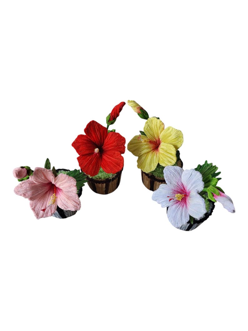 Handcrafted Chenille Stem Hibiscus Flower Pot | Customizable Floral ...